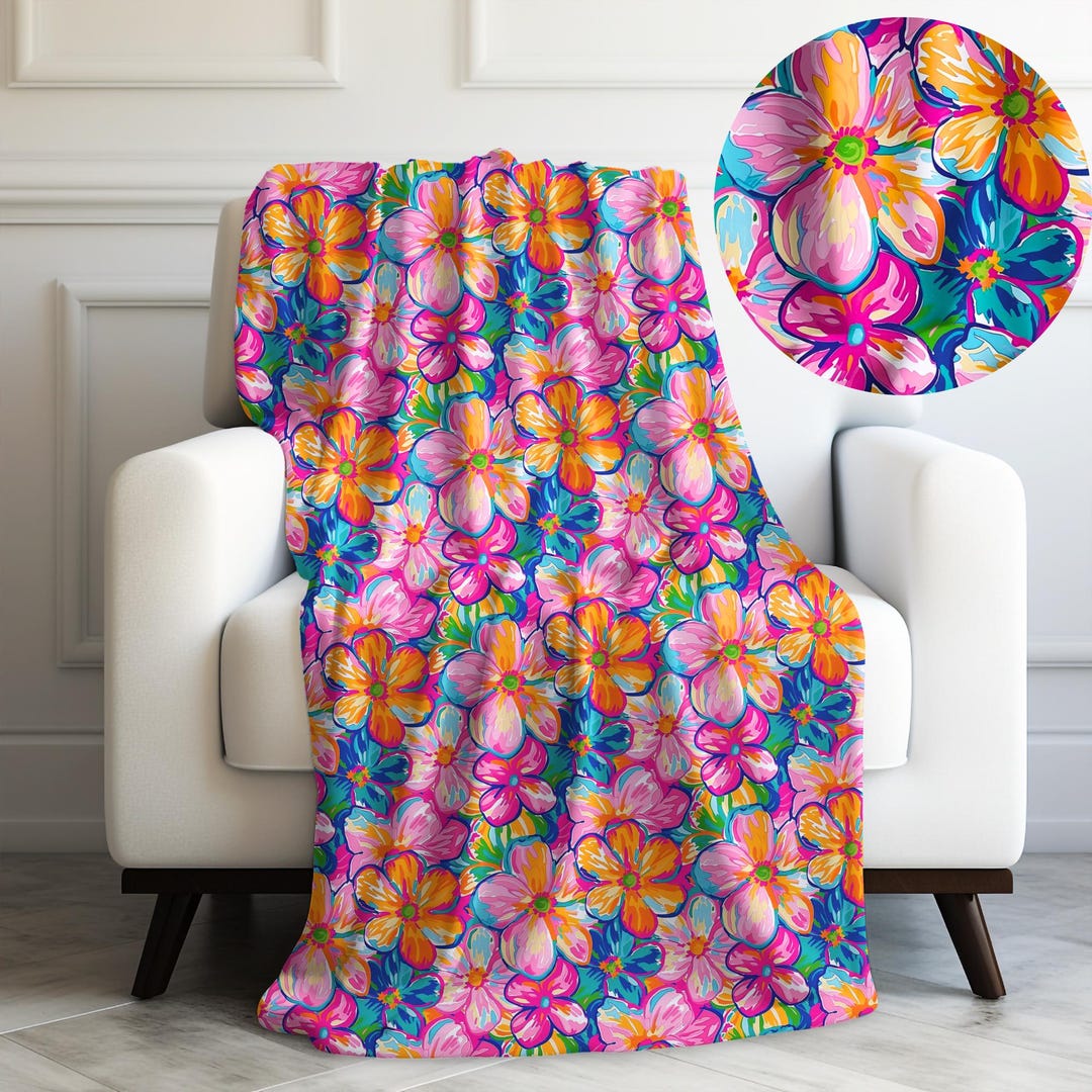 Chromatic Blossoms: Large Watercolor Flowers in Mixed Pinks, Blues, and ...
