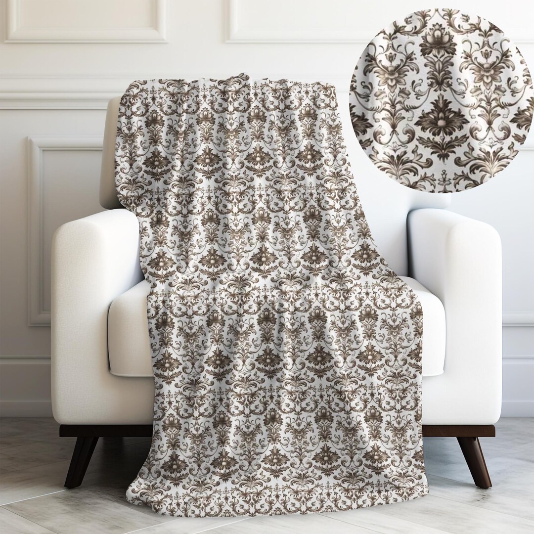 Timeless Rococo Elegance in Detailed Brown and White Floral Pattern ...