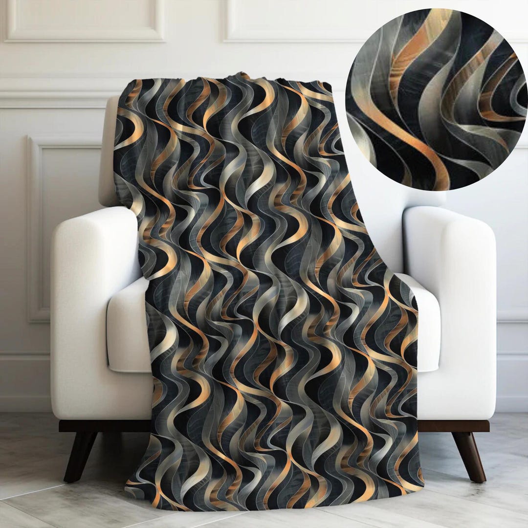 Artistic Fusion of Wavy Lines in a Palette of Silver, Gold, and Dark ...