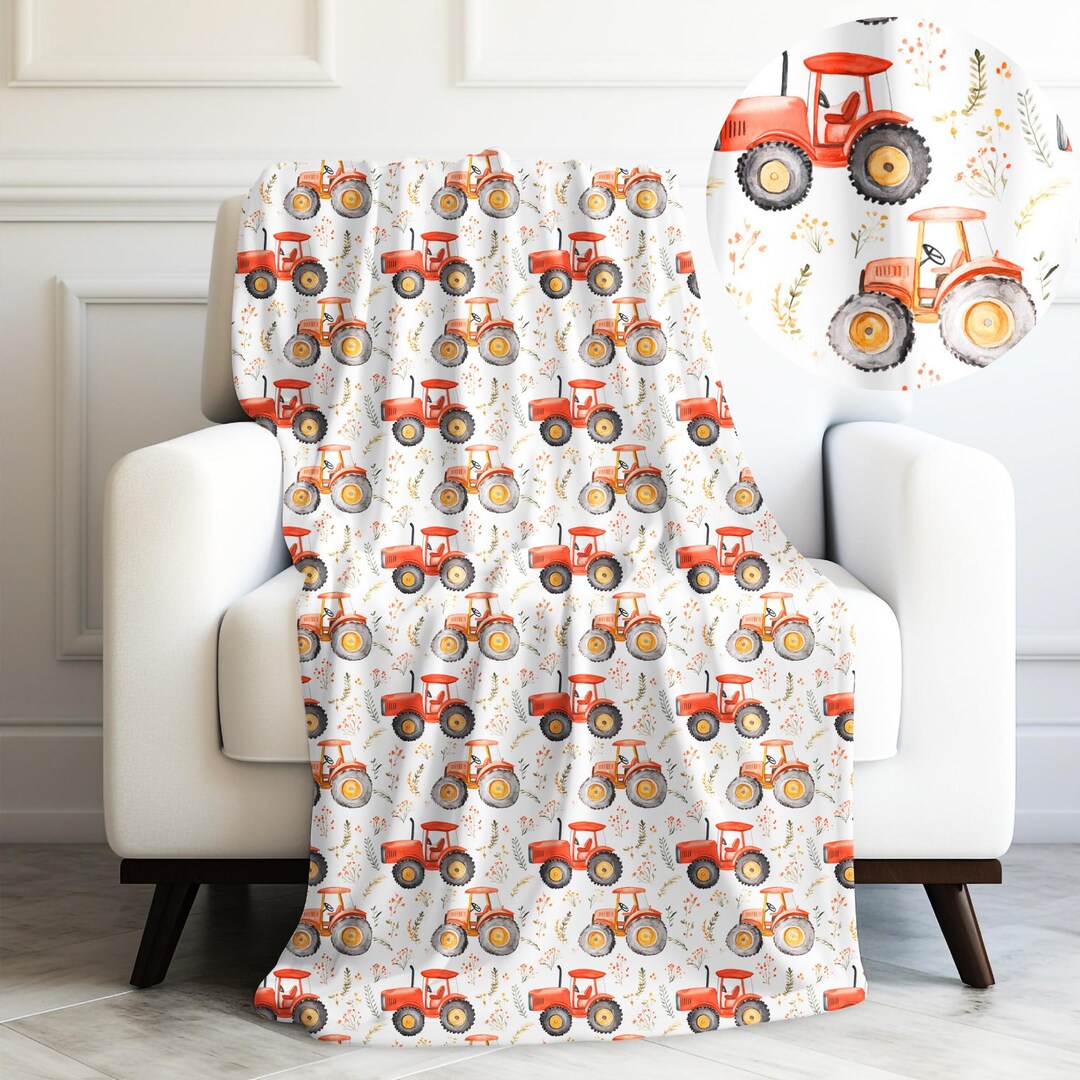 Rustic Farm Cute Red Tractors & Wildflowers Velveteen Plush Blanket 3 ...