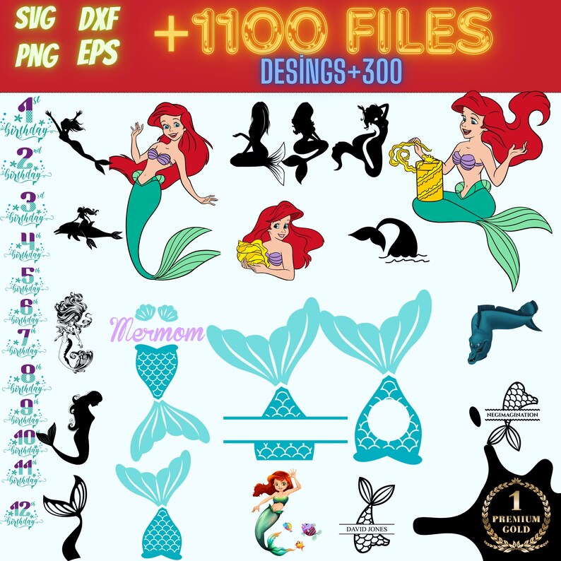 300 Little Mermaid SVG Bundle,mermaid Clipart SVG Bundle, Mermaid Svg ...