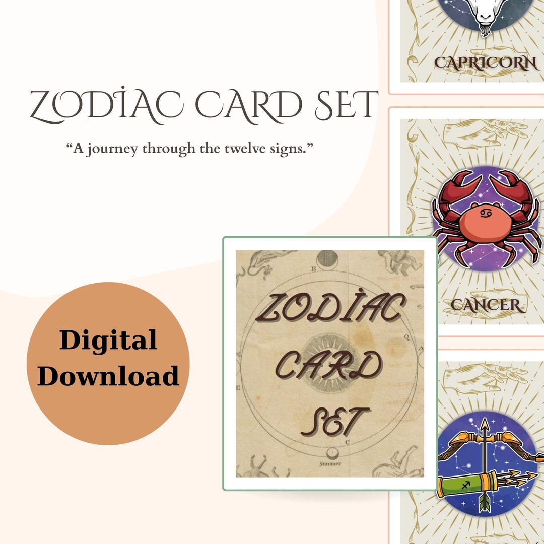 Zodiac Card Set | Astrology Printable Cards | Digital Zodiac Art ...