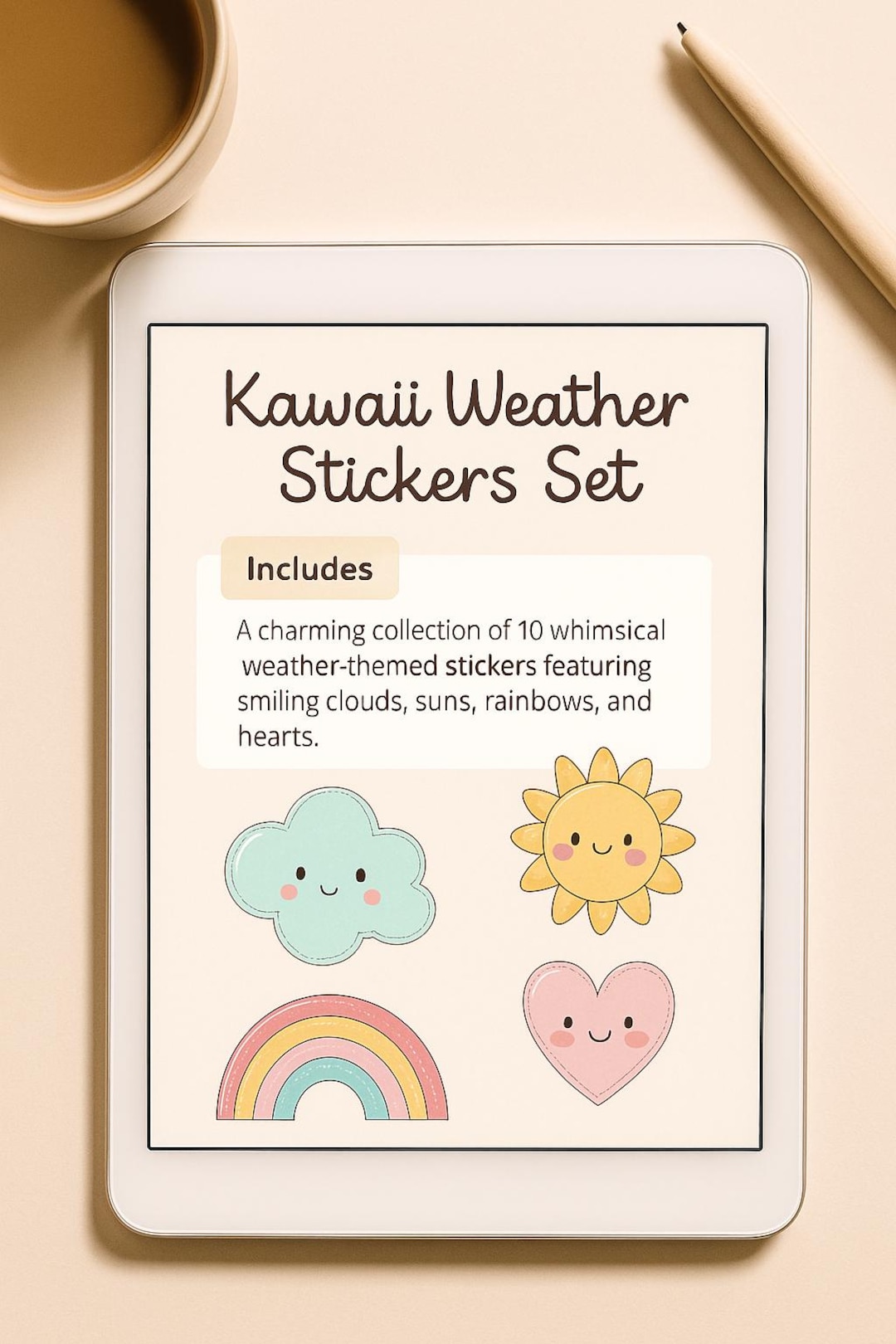 Kawaii Pastel Weather Stickers: Cozy Digital Planner Pngs (digital ...