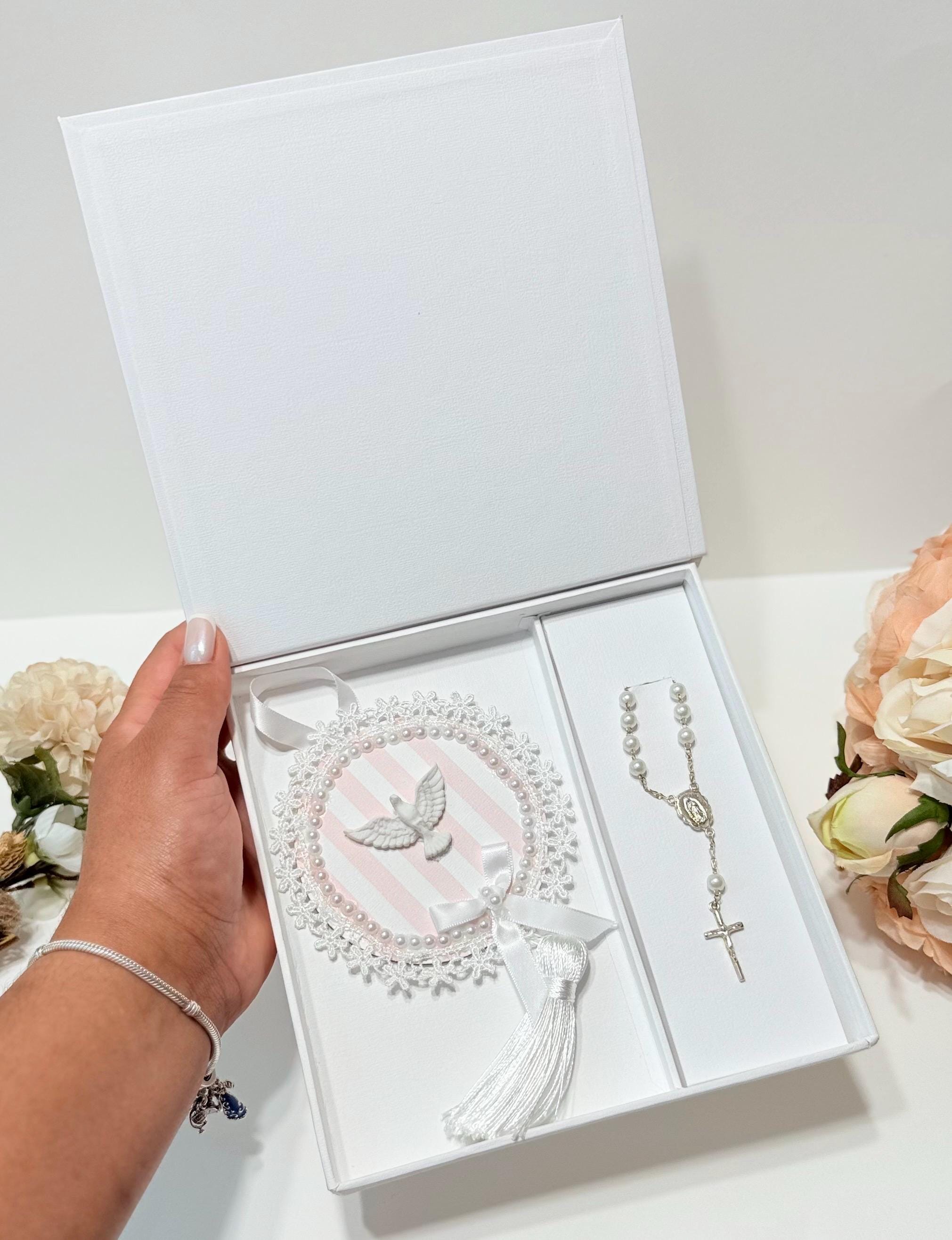 Handmade Baptism Gift Box: Rosary & Holy Spirit Ornament Keepsake - Etsy