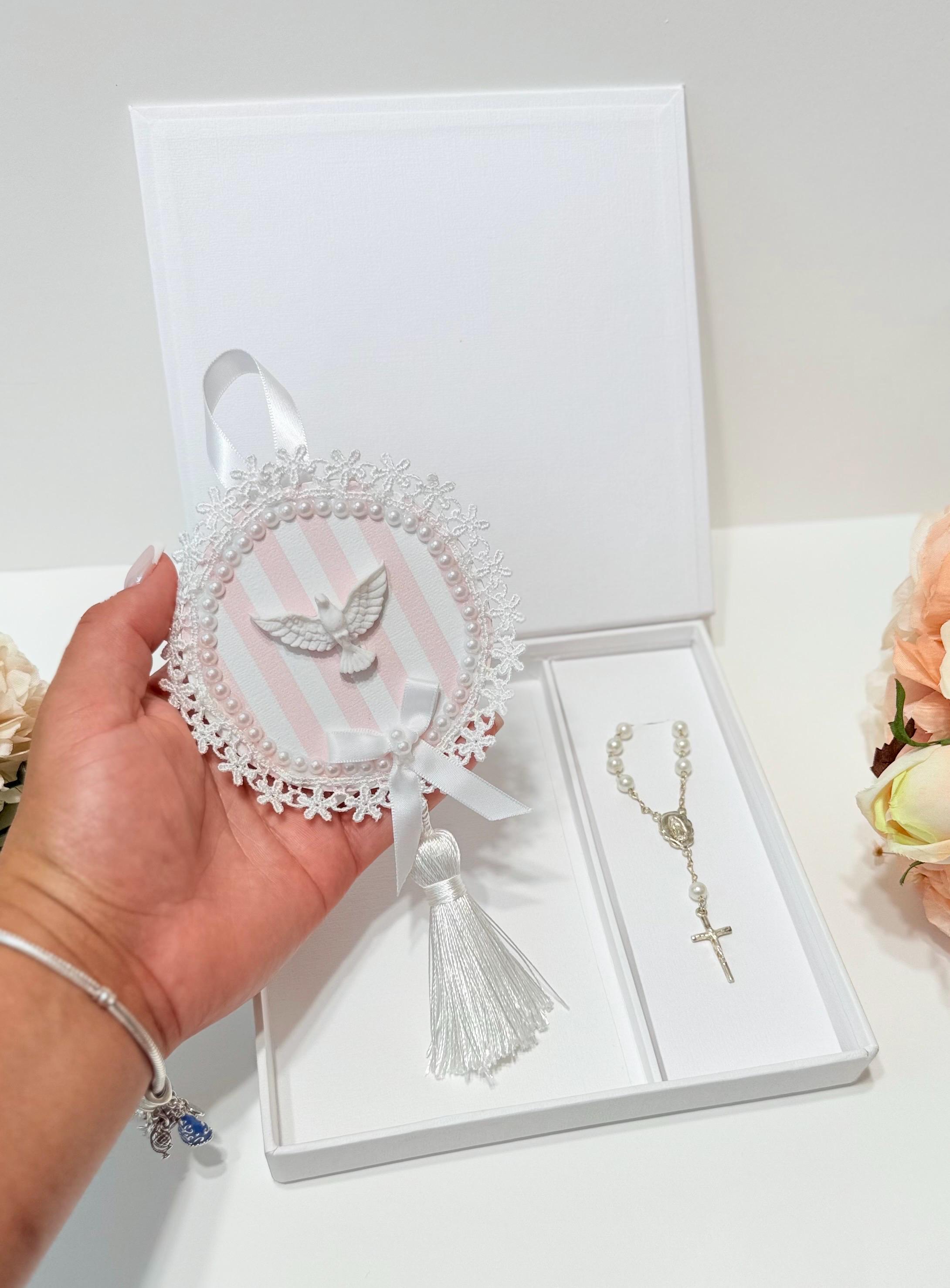 Handmade Baptism Gift Box: Rosary & Holy Spirit Ornament Keepsake - Etsy