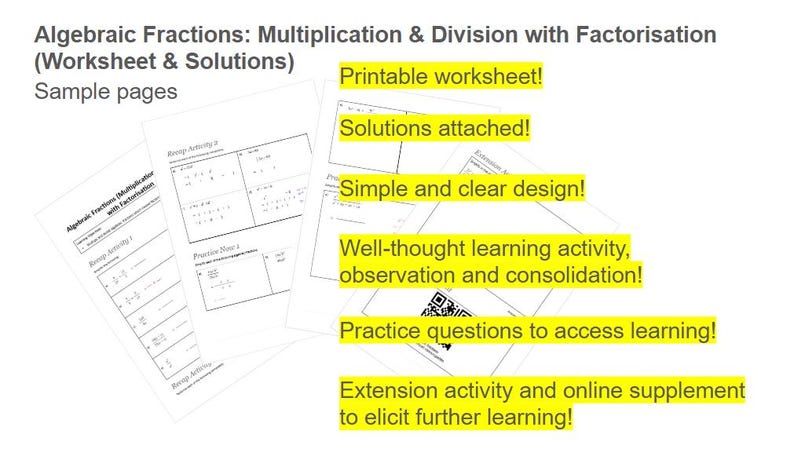 Algebraic Fractions: Multiplication and Division With Factorisation ...
