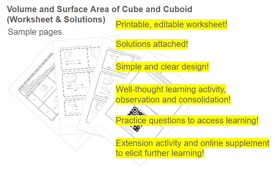 Volume and Surface Area: Cube and Cuboid worksheet & Solutions - Etsy