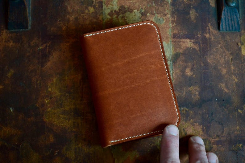 Horween English Tan Dublin Vertical Leather Bifold Wallet: Hand-crafted ...
