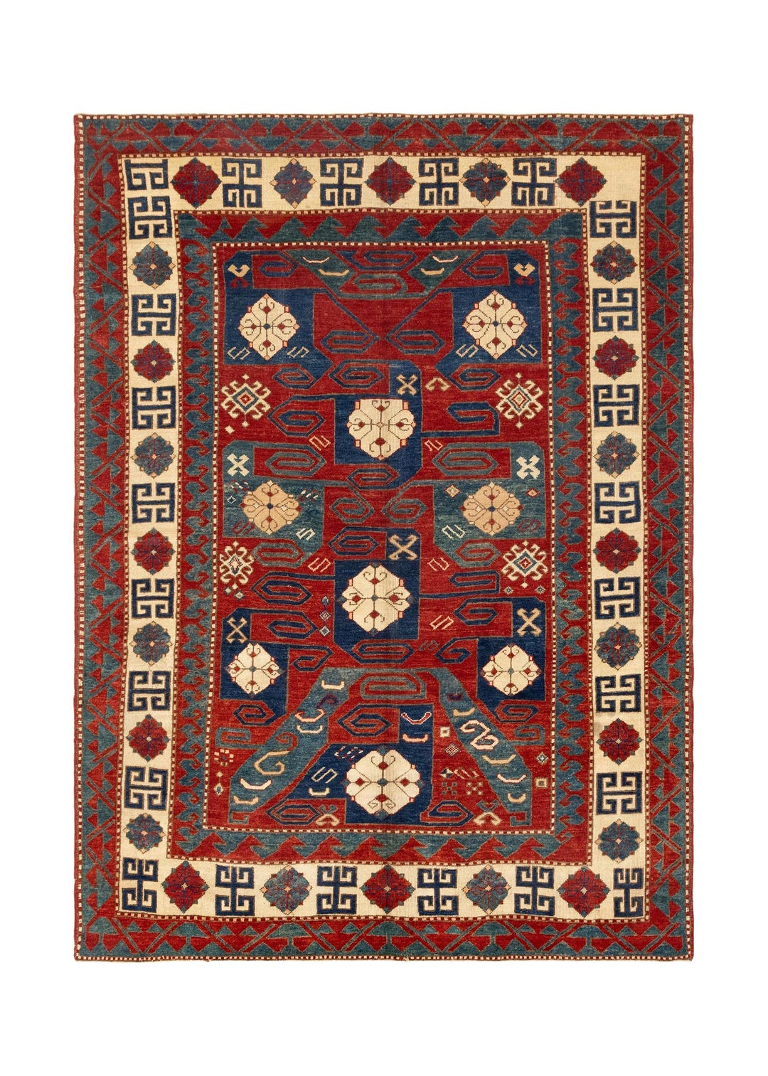 19th Century Kazak Inspired Pinwheel Rug [6'2x8'3] - Etsy