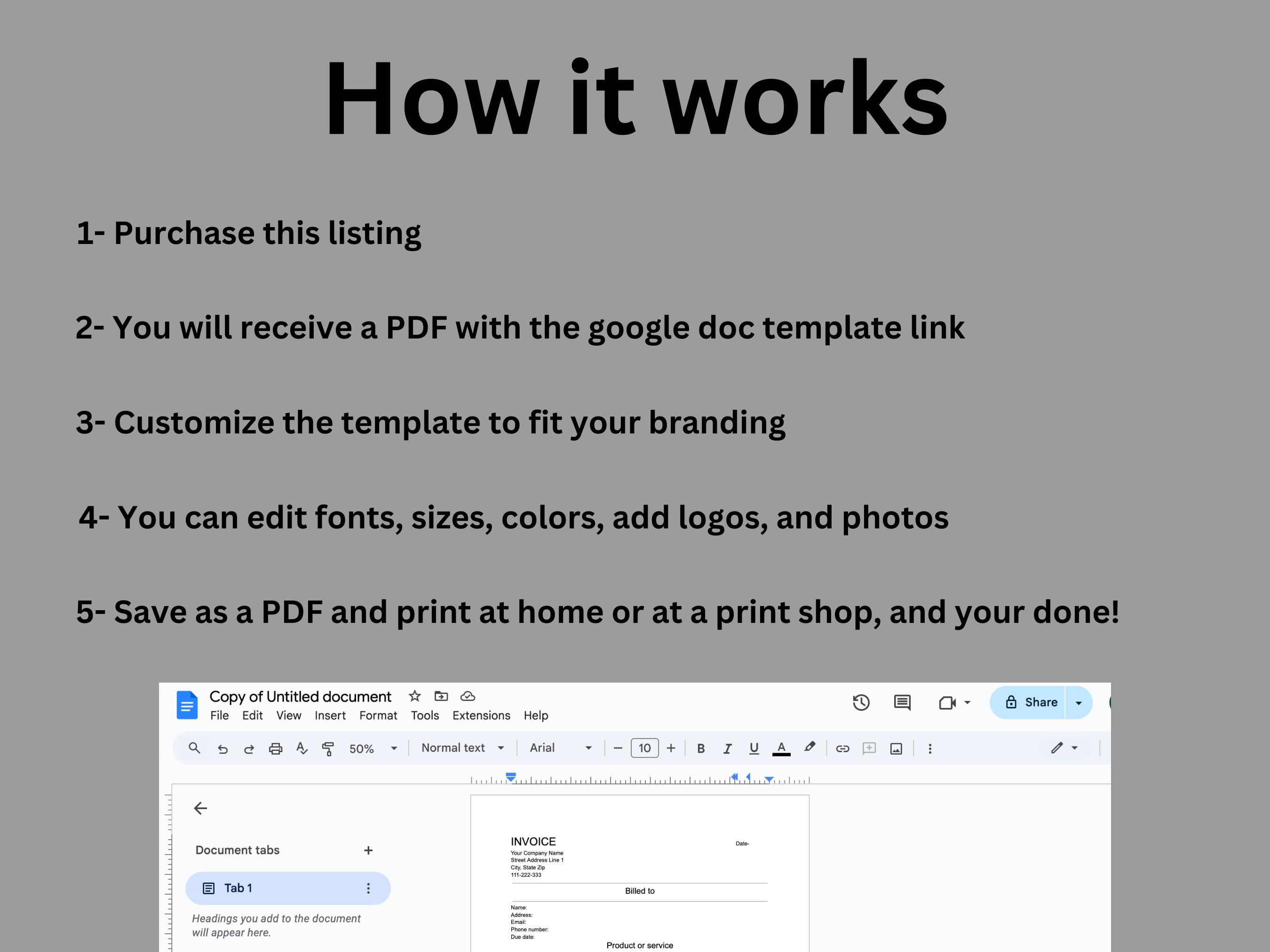Editable Invoice Template – Modern Minimalist Google Docs (printable ...