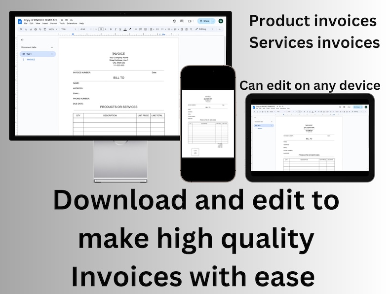 Editable Google Doc Invoice Template - Google Doc- Editable Invoice - Invoice Template - Billing ...