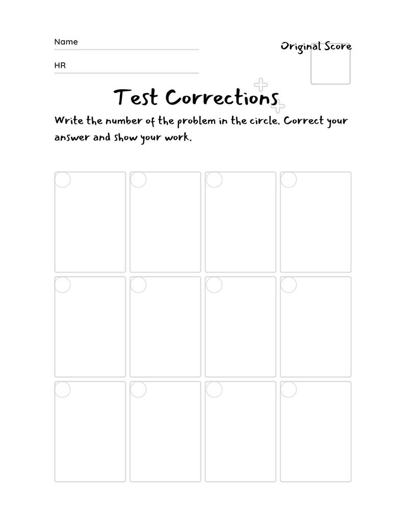 Test Corrections Sheet - Etsy