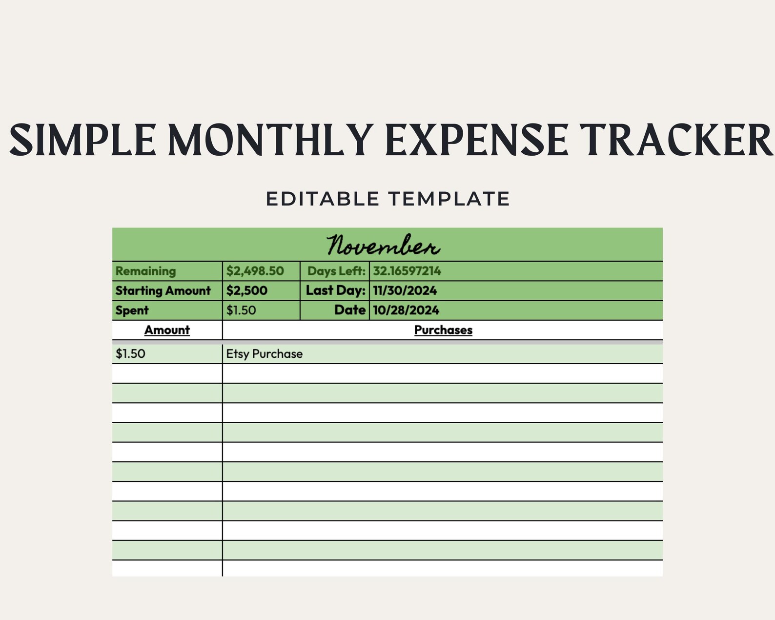 Simple Monthly Expense Tracker - Etsy