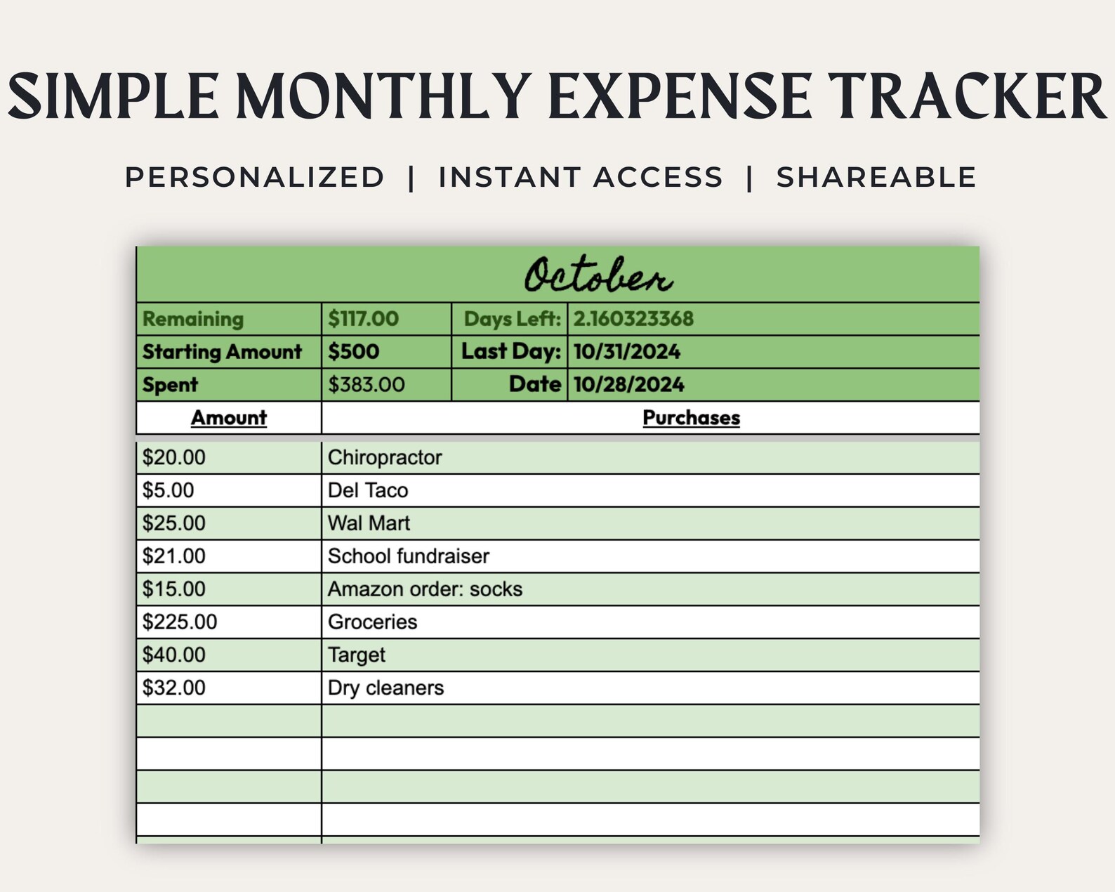 Simple Monthly Expense Tracker - Etsy