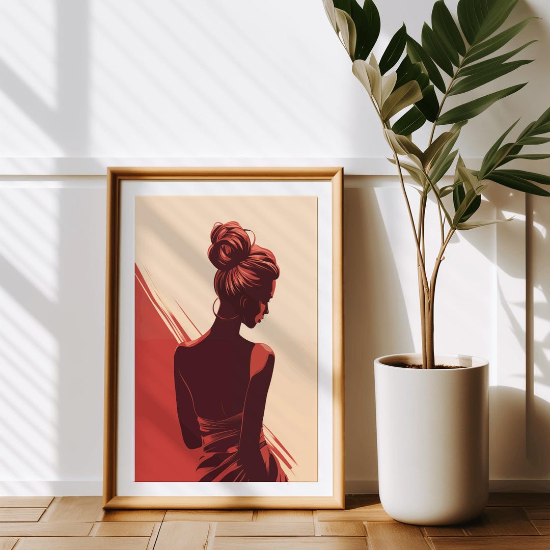 Elegant Woman Silhouette Art Print - Modern Minimalist Red & Beige ...