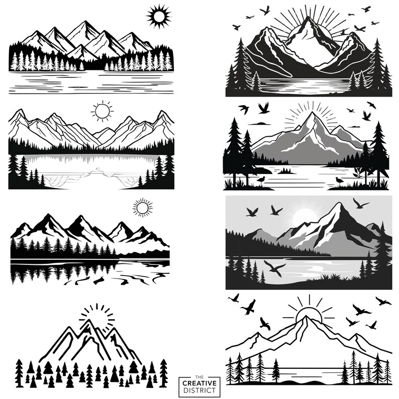 Mountain Top Clipart Outdoor Scene SVG Bundle Mountain Range Adventure ...