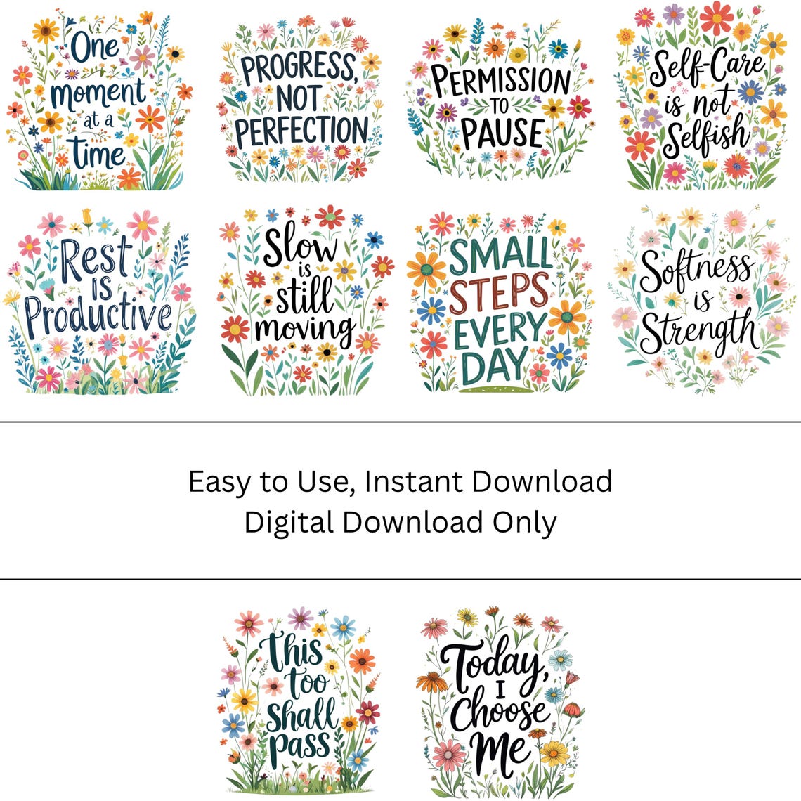 Wildflower Motivational Quote PNG Bundle Inspirational Sayings With ...