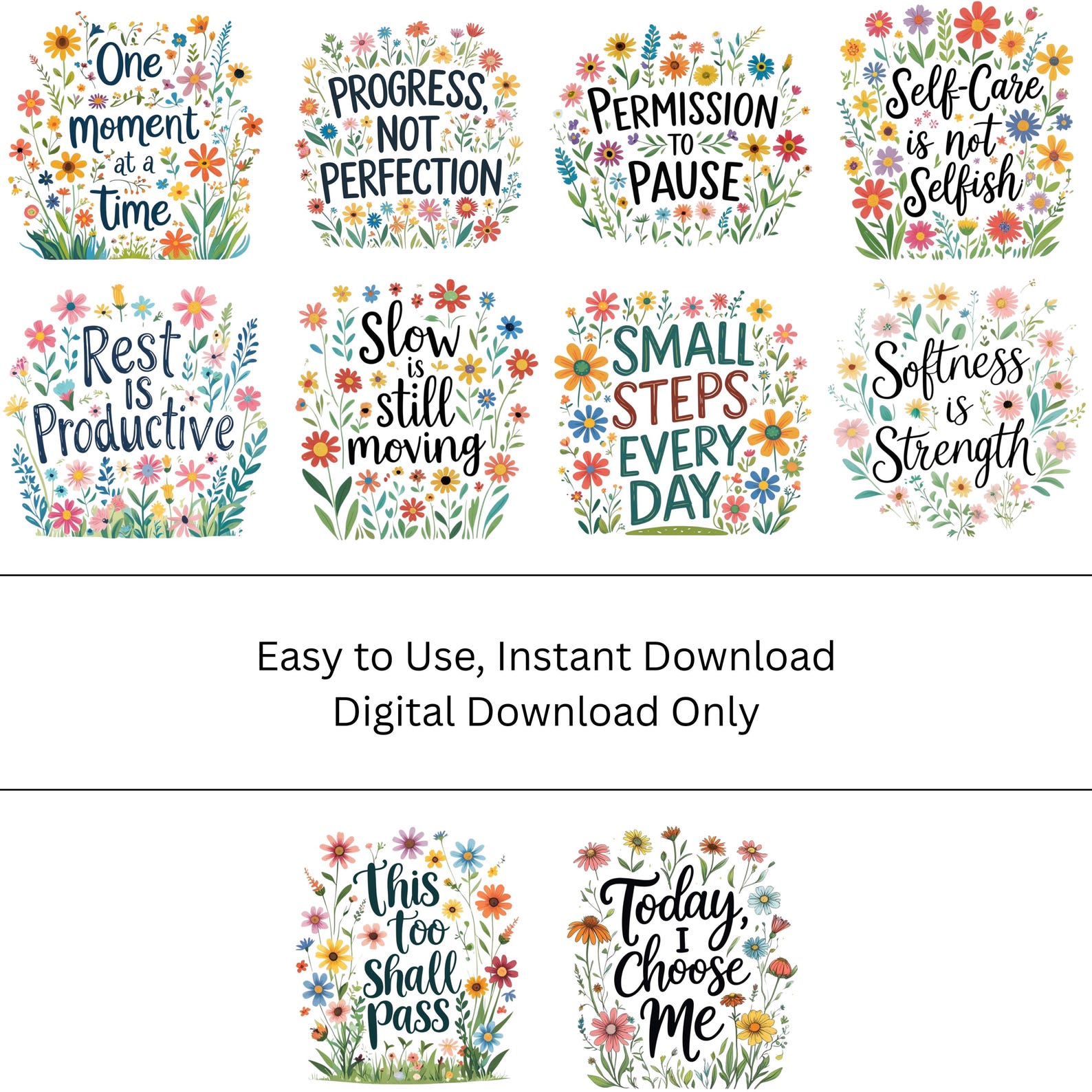 Wildflower Motivational Quote PNG Bundle Inspirational Sayings With ...