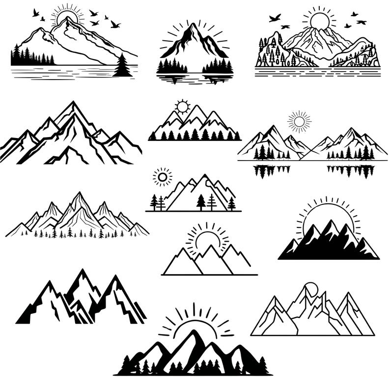 Mountain Top Clipart Outdoor Scene SVG Bundle Mountain Range Adventure ...
