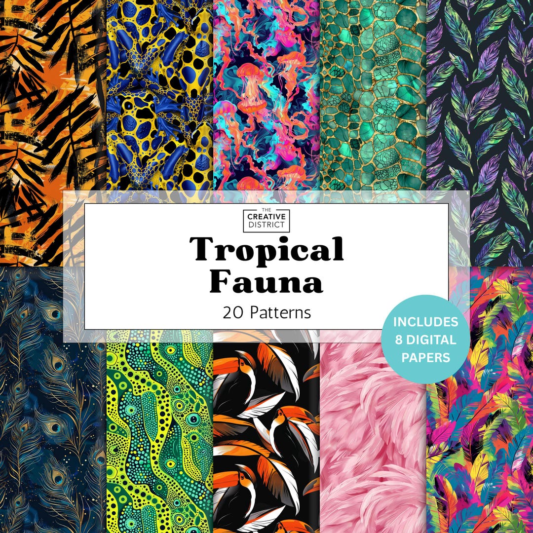 Tropical Fauna Seamless Patterns Animal Print Jungle Wildlife Art ...