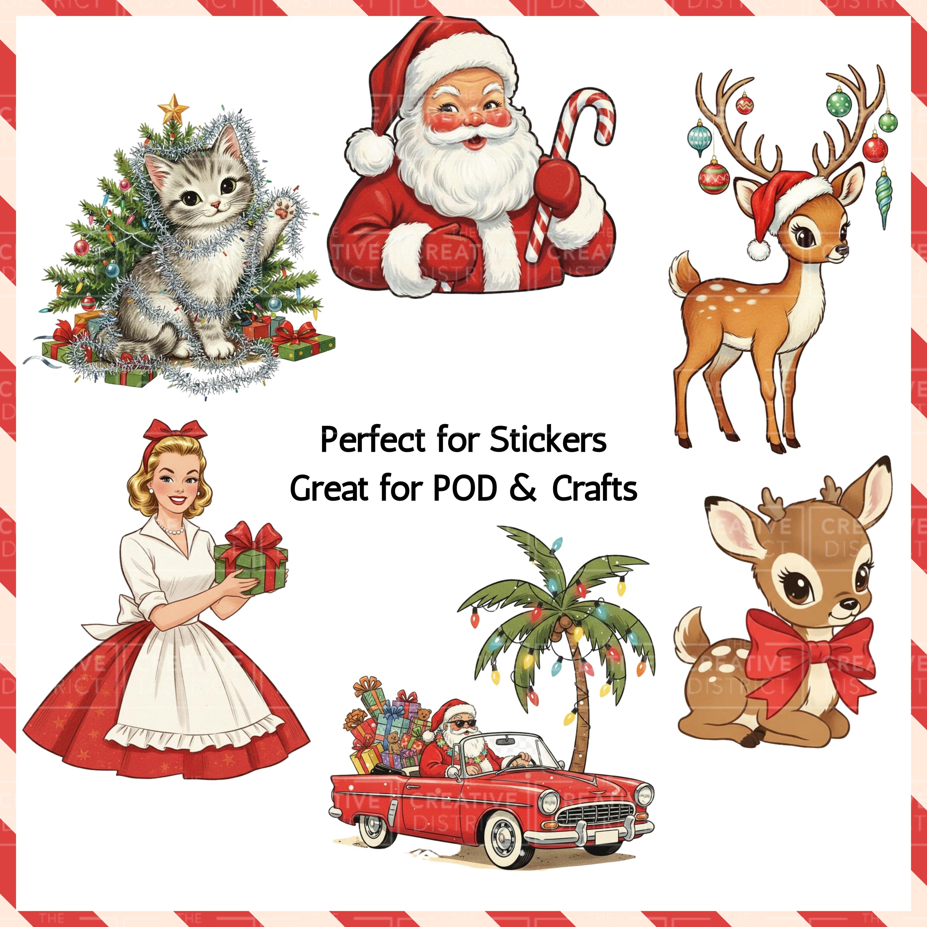 1950s Christmas Clipart Bundle, Retro Vintage Holiday Illustrations ...