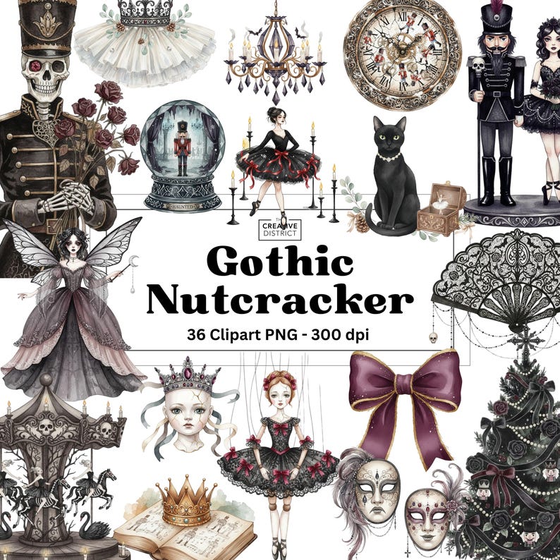 Gothic Nutcracker Fantasy Clipart Set – Dark Ballet Christmas ...