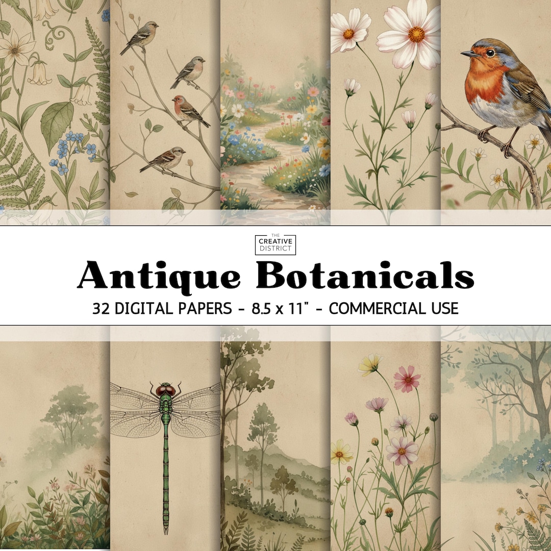 Botanical Digital Download Art Papers – 32 Antique Style Botanical ...
