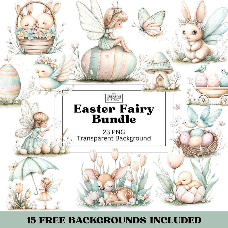 Easter Fairy Clipart Bundle Pngs Pastel Cute Spring Animals Graphics ...