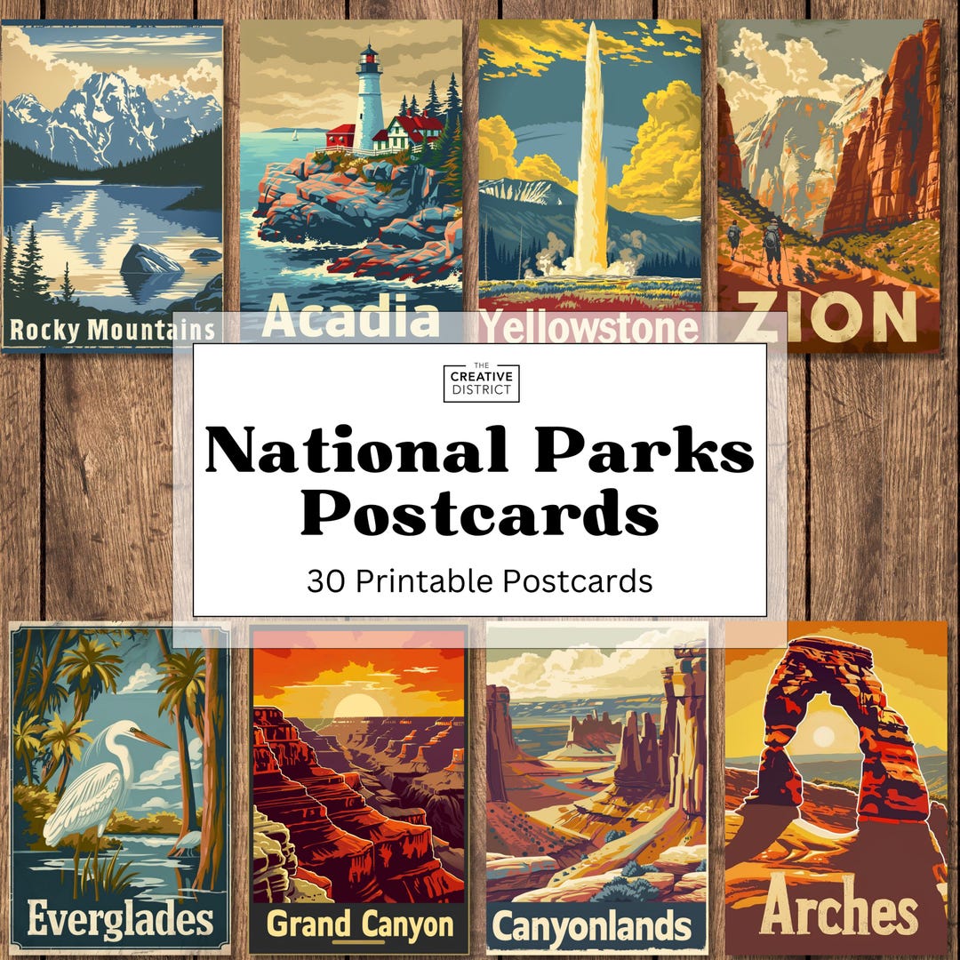 National Parks Printable Postcards Bundle, 30 WPA Style Retro Travel ...