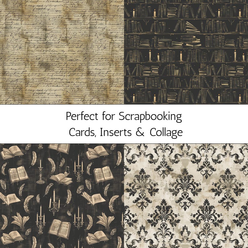 Dark Academia Digital Paper Bundle Vintage Library Seamless Patterns ...