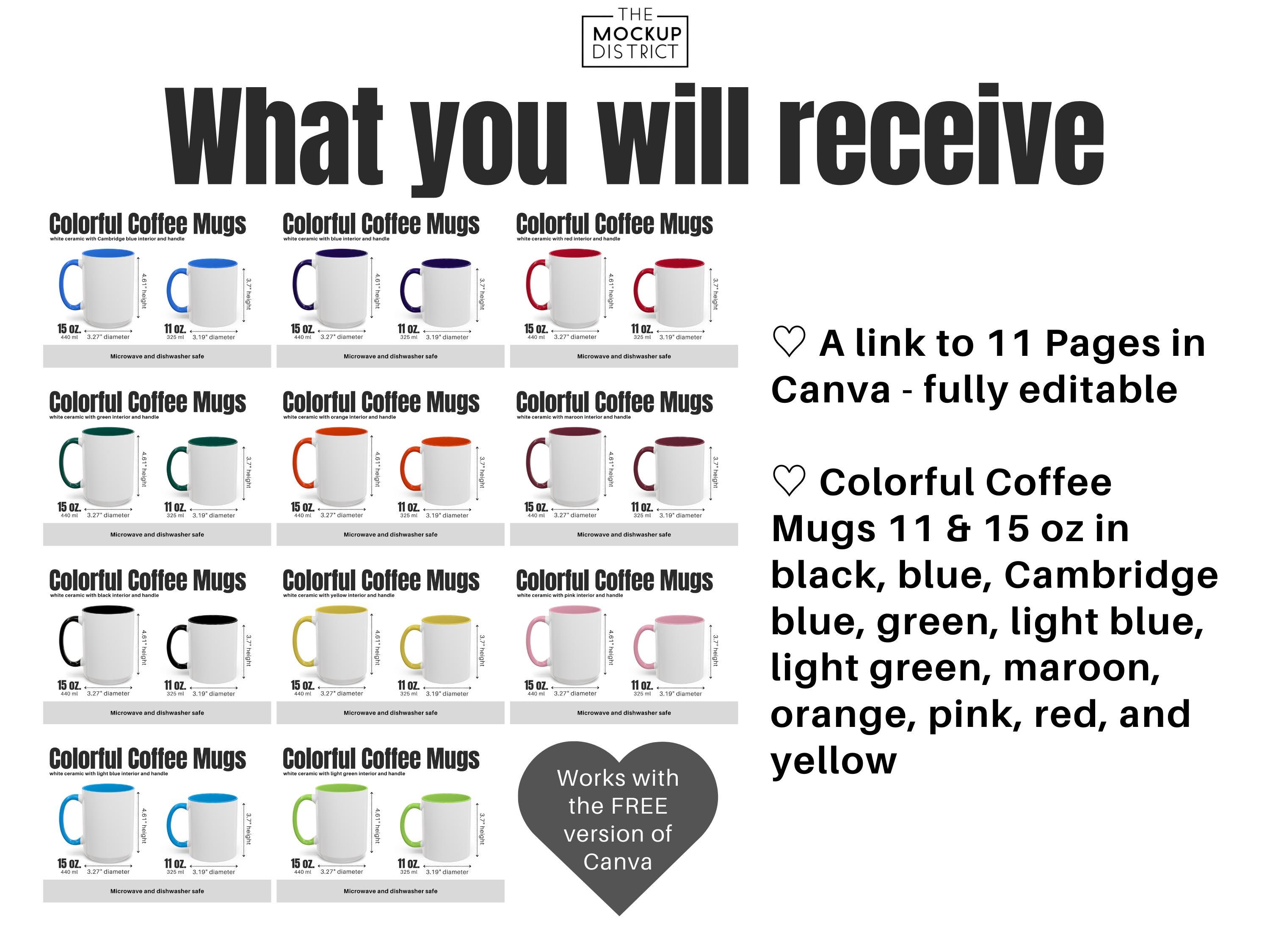 Colorful Mugs Sizing Chart Color Chart Mockup Bundle Pod Size Printify ...