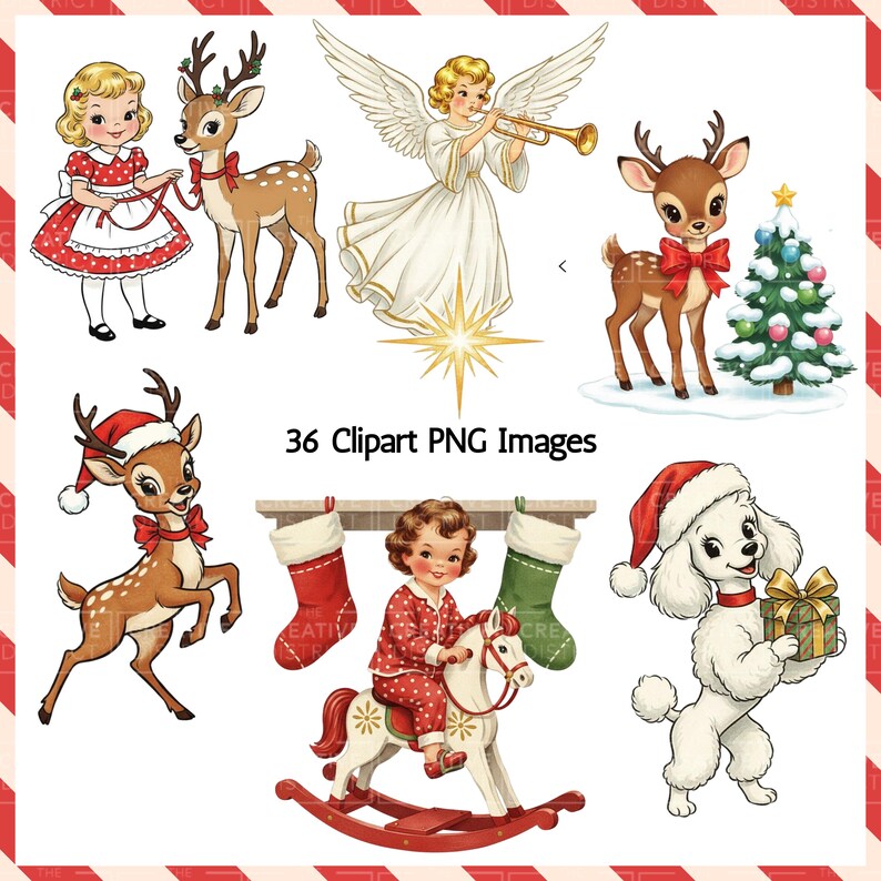 1950s Christmas Clipart Bundle, Retro Vintage Holiday Illustrations ...