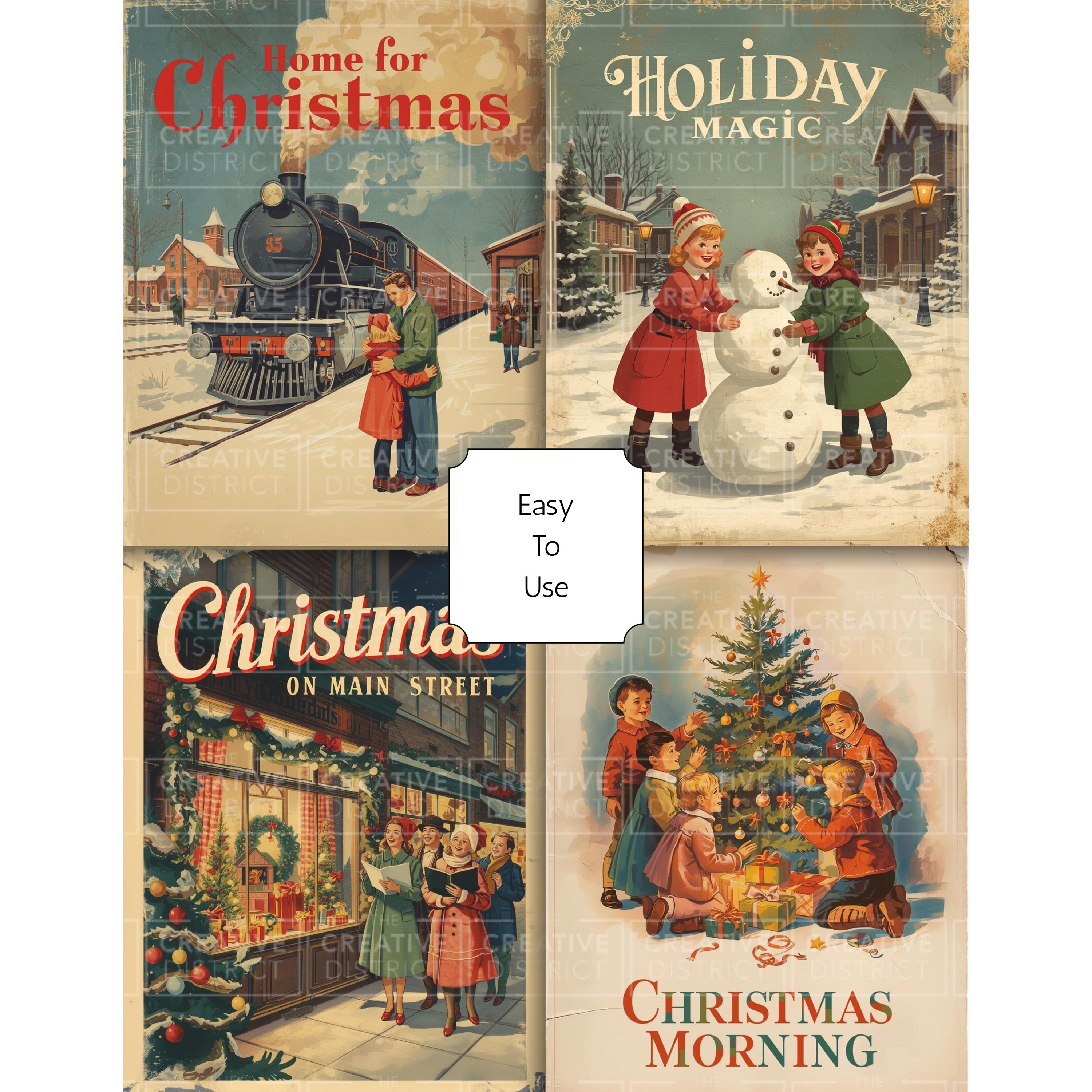 1940s Christmas Vintage Poster Art Style Holiday Prints – Retro Santa ...