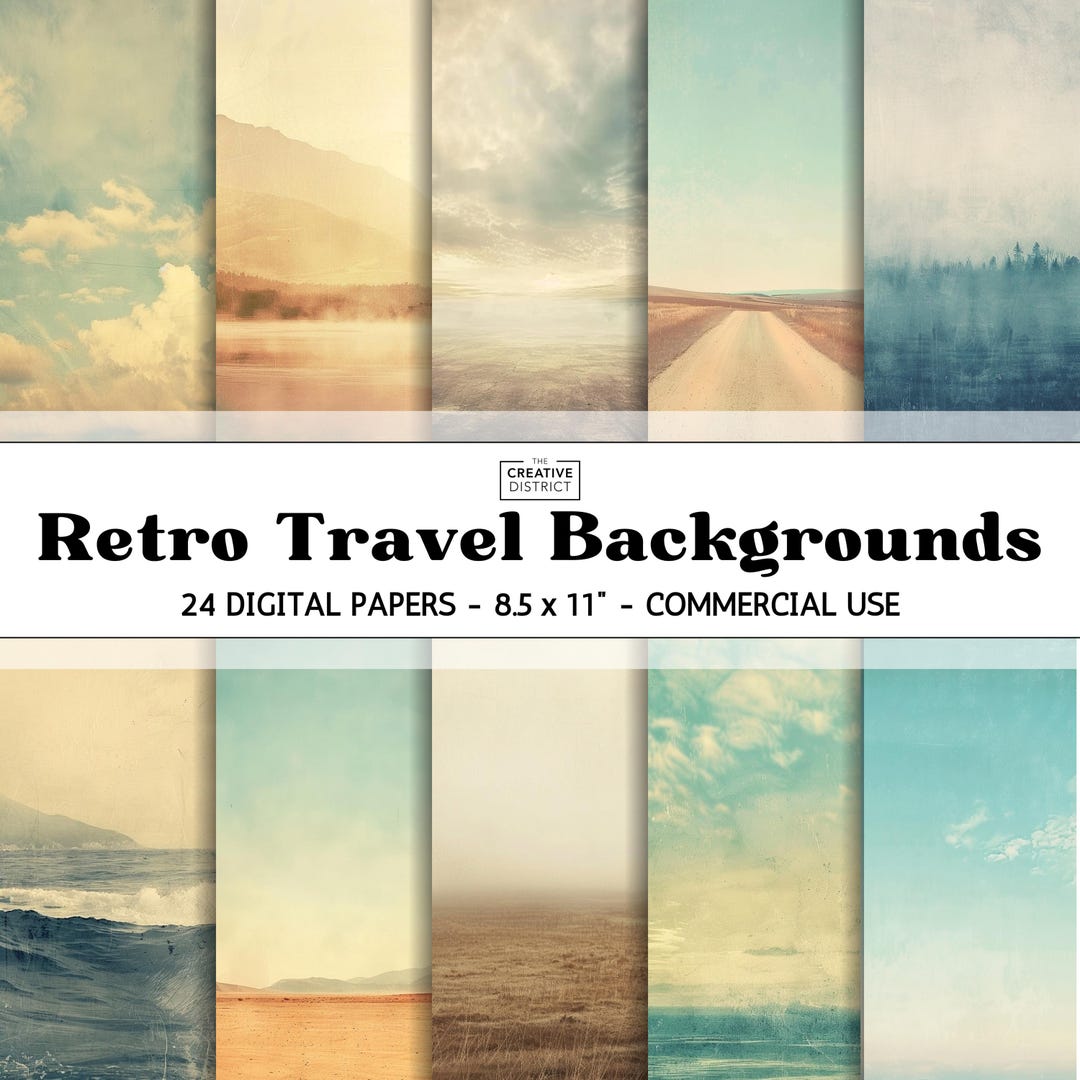 Retro Travel Backgrounds, Vintage Digital Papers, Travel Junk Journal ...