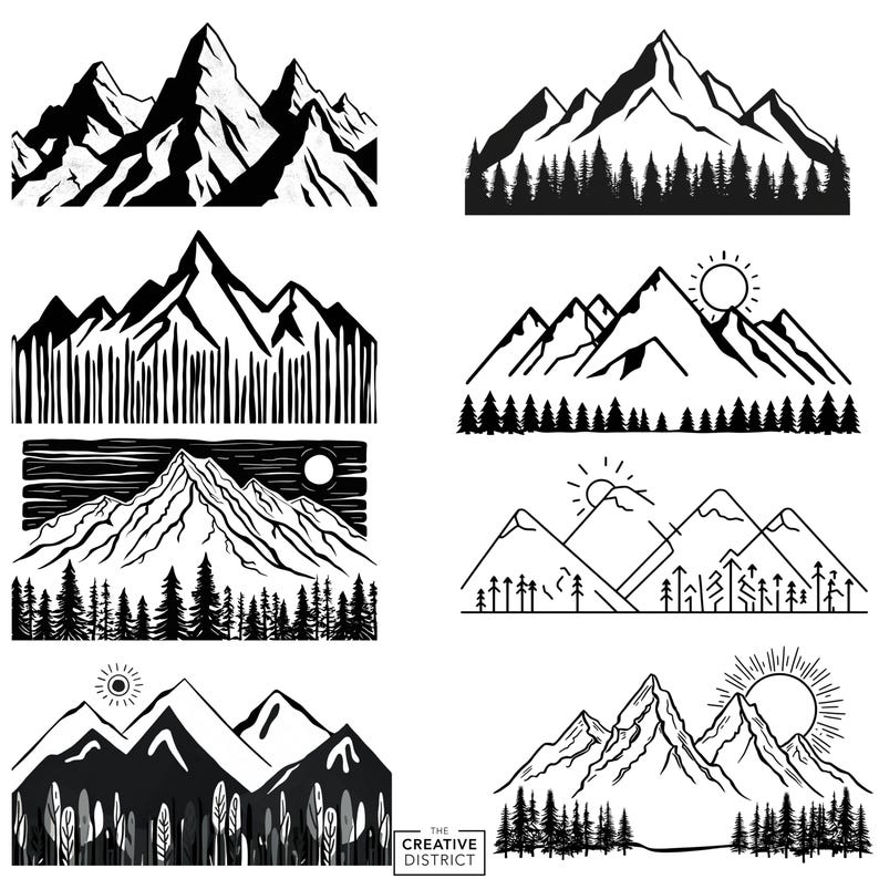 Mountain Top Clipart Outdoor Scene SVG Bundle Mountain Range Adventure ...