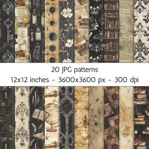 Dark Academia Digital Paper Bundle Vintage Library Seamless Patterns ...
