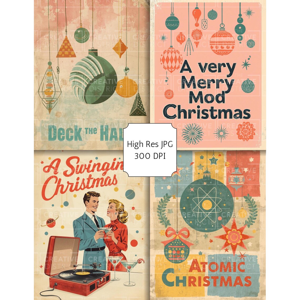 1960s Christmas Retro Poster Art Style Holiday Prints, Mid-century ...