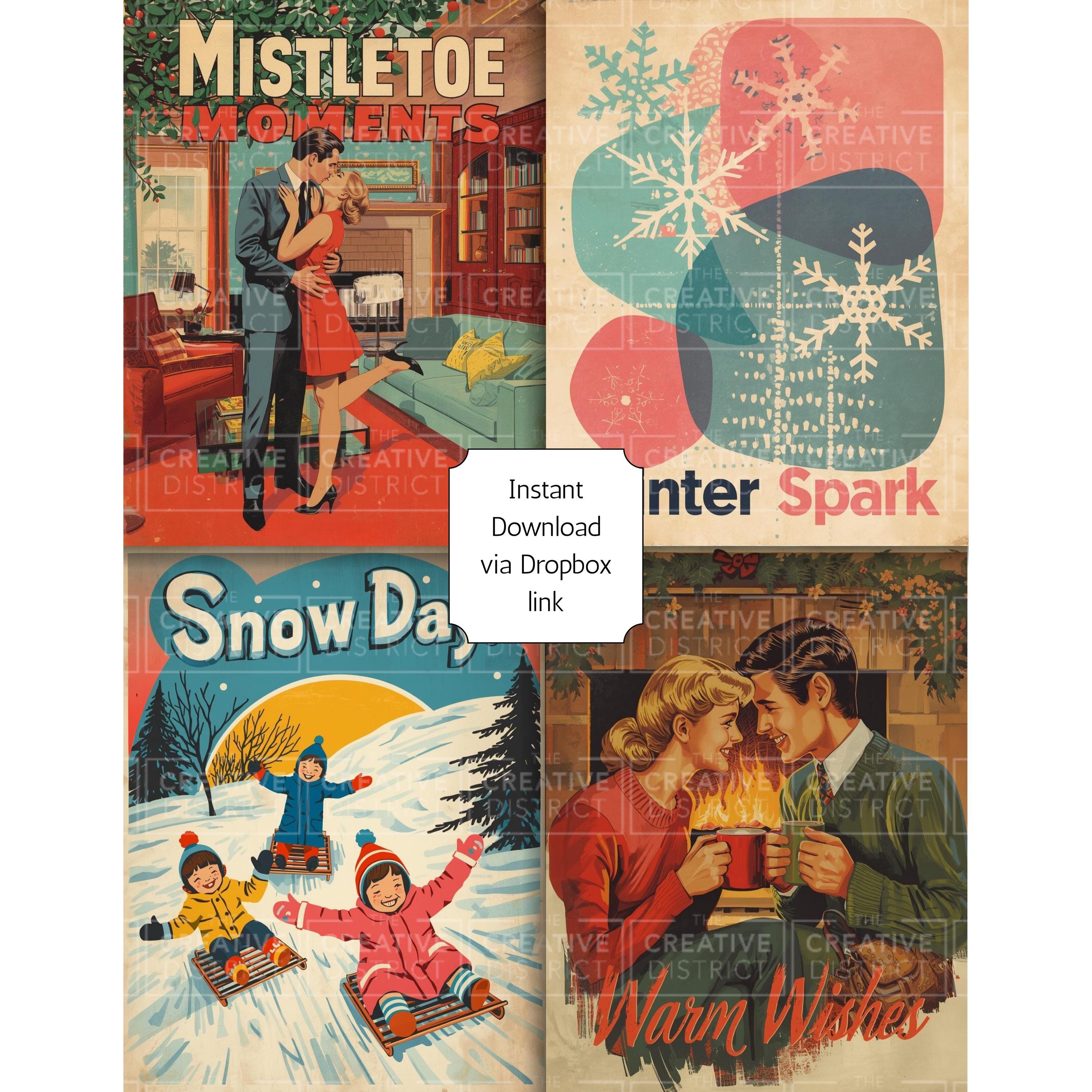 1960s Christmas Retro Poster Art Style Holiday Prints, Mid-century ...