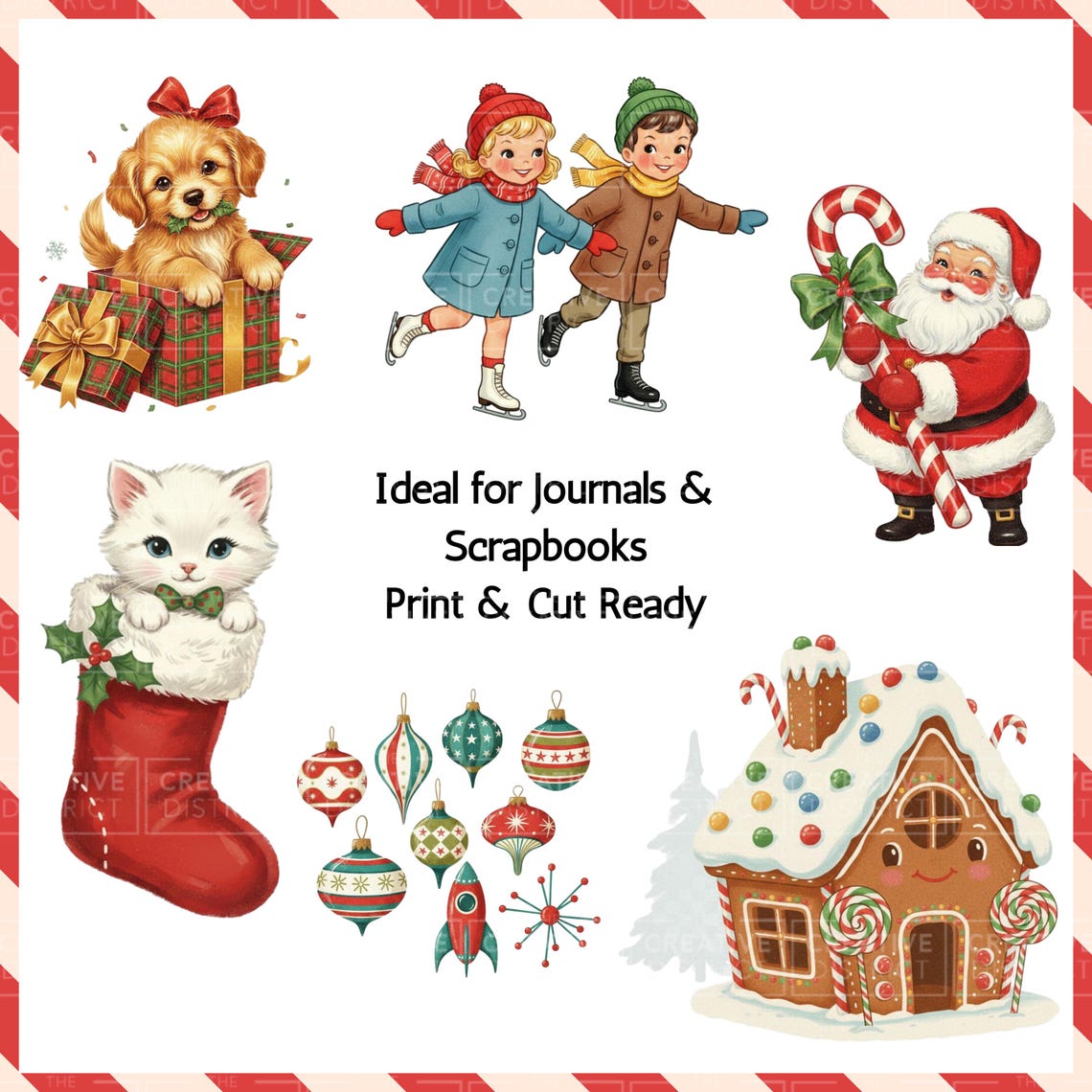 1950s Christmas Clipart Bundle, Retro Vintage Holiday Illustrations ...