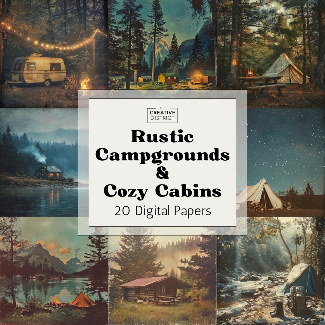Rustic Campground & Cozy Cabin Digital Paper Pack – Cabin Life 20 ...