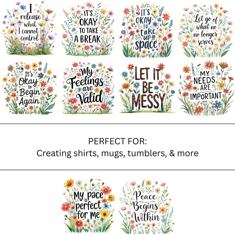 Wildflower Motivational Quote PNG Bundle Inspirational Sayings With ...