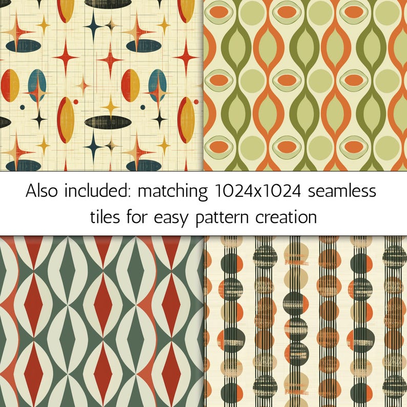 Midcentury Modern Digital Paper Retro Prints 50s Style Atomic Geometric ...