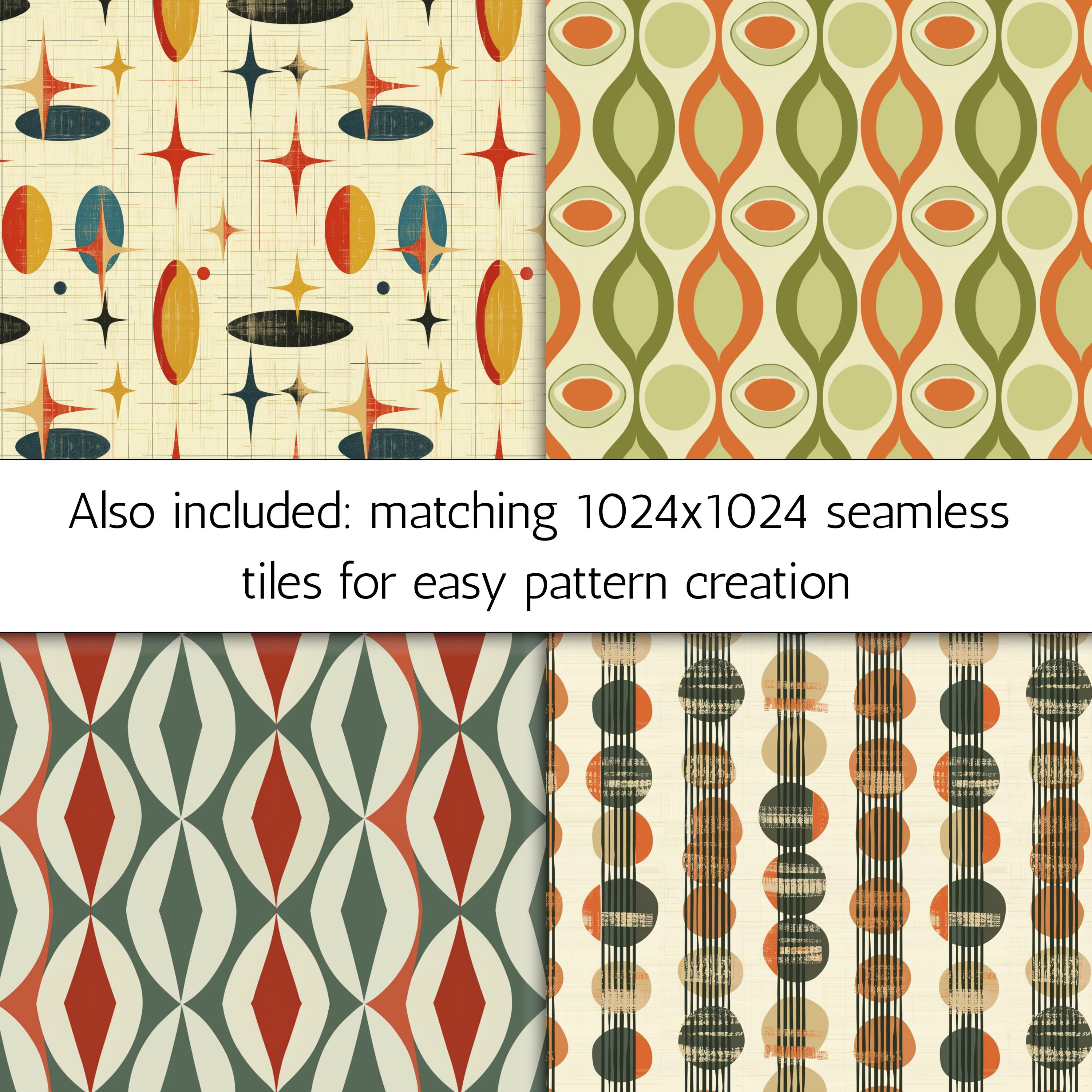 Midcentury Modern Digital Paper Retro Prints 50s Style Atomic Geometric ...