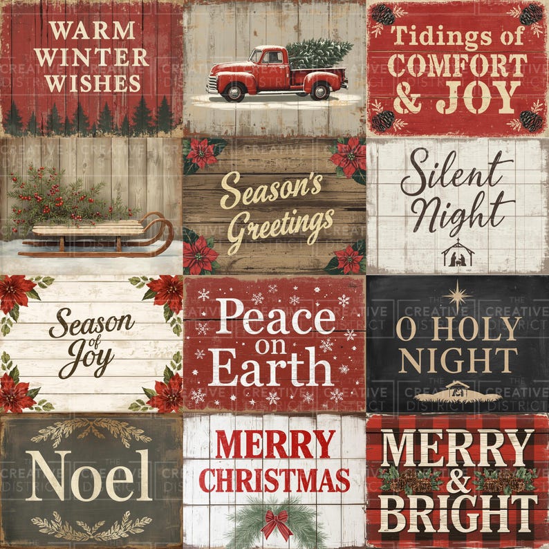 Rustic Farmhouse Christmas Prints – 24 Vintage Holiday Wood Background ...