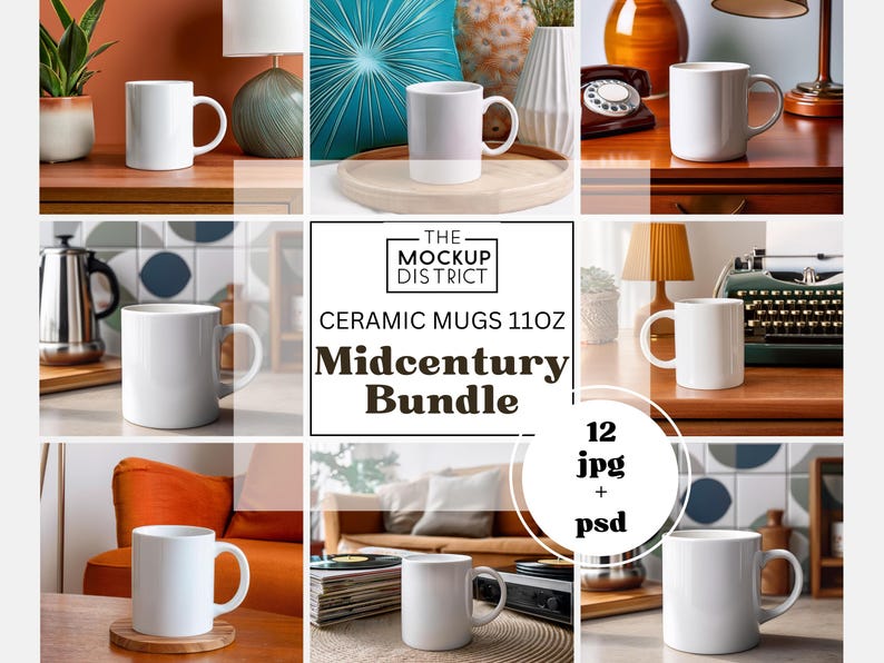 Midcentury Mockup Mug Bundle Pod Mock up Modern Mid Century Coffee ...