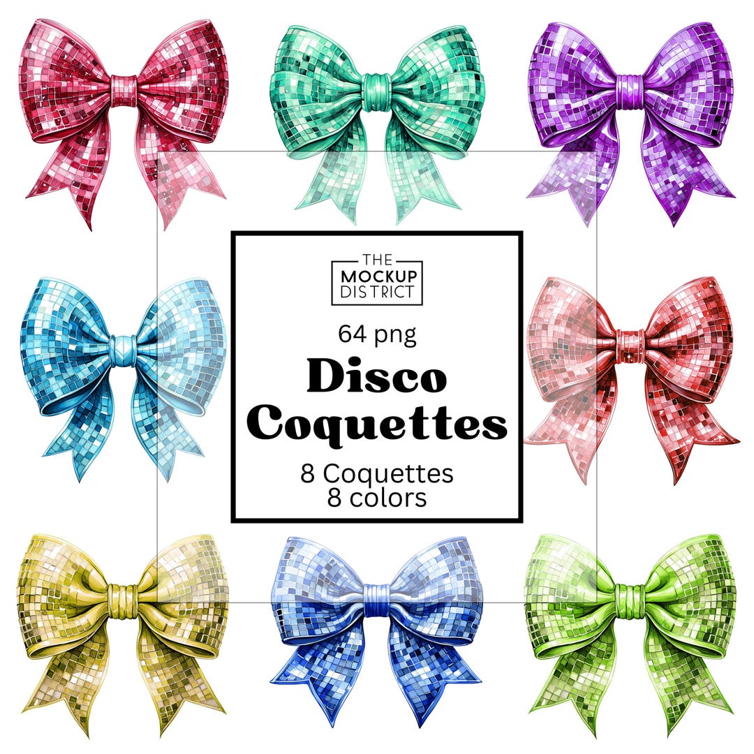 Coquette Disco Bow PNG Bundle Cute Ribbon Bows Blinged Bedazzled for ...