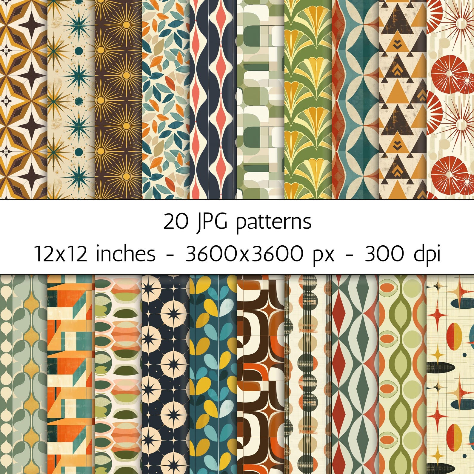 Midcentury Modern Digital Paper Retro Prints 50s Style Atomic Geometric ...