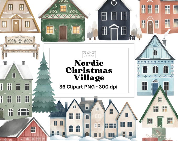 Nordic Houses Clipart | Scandinavian Houses Clipart | Christmas Village ...