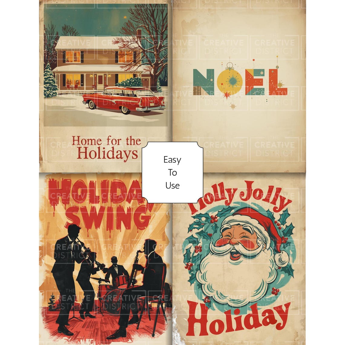 1960s Christmas Retro Poster Art Style Holiday Prints, Mid-century ...