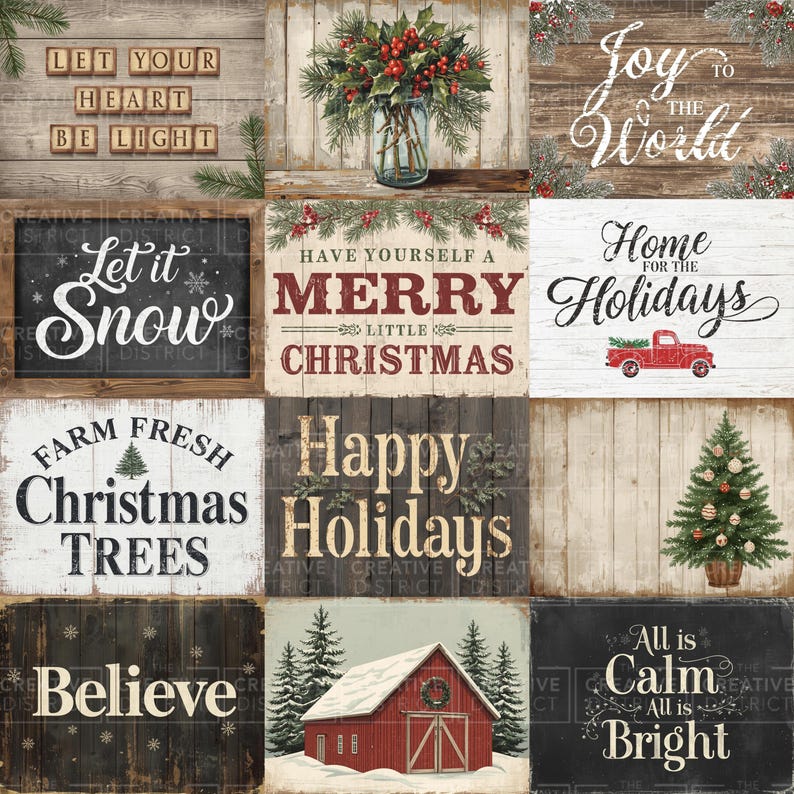 Rustic Farmhouse Christmas Prints – 24 Vintage Holiday Wood Background ...